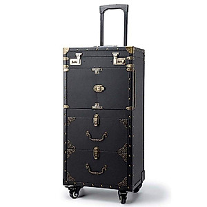 ASCASE Rolling Lockable Makeup Train Case Hairdressing Trolley Stylist Beauty Salon Cosmetic Luggage Travel Organizer Tool Box with Hair Dryer Holder