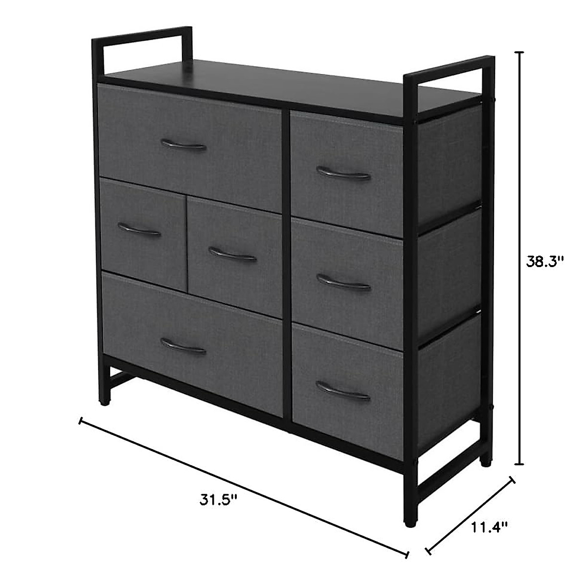 AZL1 Life Concept Storage Dresser Furniture Unit - Large Standing Organizer Chest for Bedroom, Office, Living Room, and Closet - 7 Drawers Removable Fabric Bins - Dark Grey