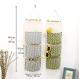 3Pcs Wall Hanging Storage Bag, Creatiee Waterproof Over The Door Closet Organizer Linen Farbric Hanging Pocket Organizer with 3 Remote-Sized Width Pockets for Bedroom