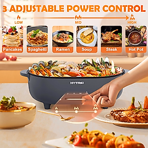 HYTRIC 3.5L Hot Pot Electric for Cooking, 110oz Electric Pot with Nonstick Coating, Multifunction Electric Cooker with Power Control for Shabu Shabu, Noodles, Sauté, BPA-FREE, Grey