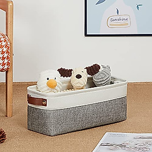 DULLEMELO Small Storage Baskets 15"x6"x5.5", Fabric Storage Bins for Toilet Tank Top [2 Pack], Back of The Toilet Basket (White&Grey)