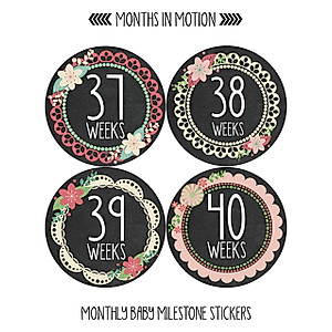 Months in Motion Pregnancy Weekly Belly Growth Stickers - Baby Bump Belly Stickers - Maternity Week Sticker - Pregnant Expecting Photo Prop Keepsake - Expectant Mom Gift - Style 914