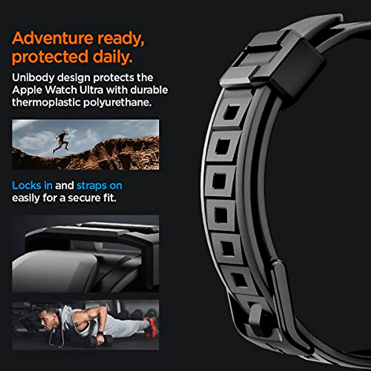 Spigen Rugged Armor Pro Designed for Apple Watch Ultra2/Apple Watch Ultra Case with Band 49mm - Black