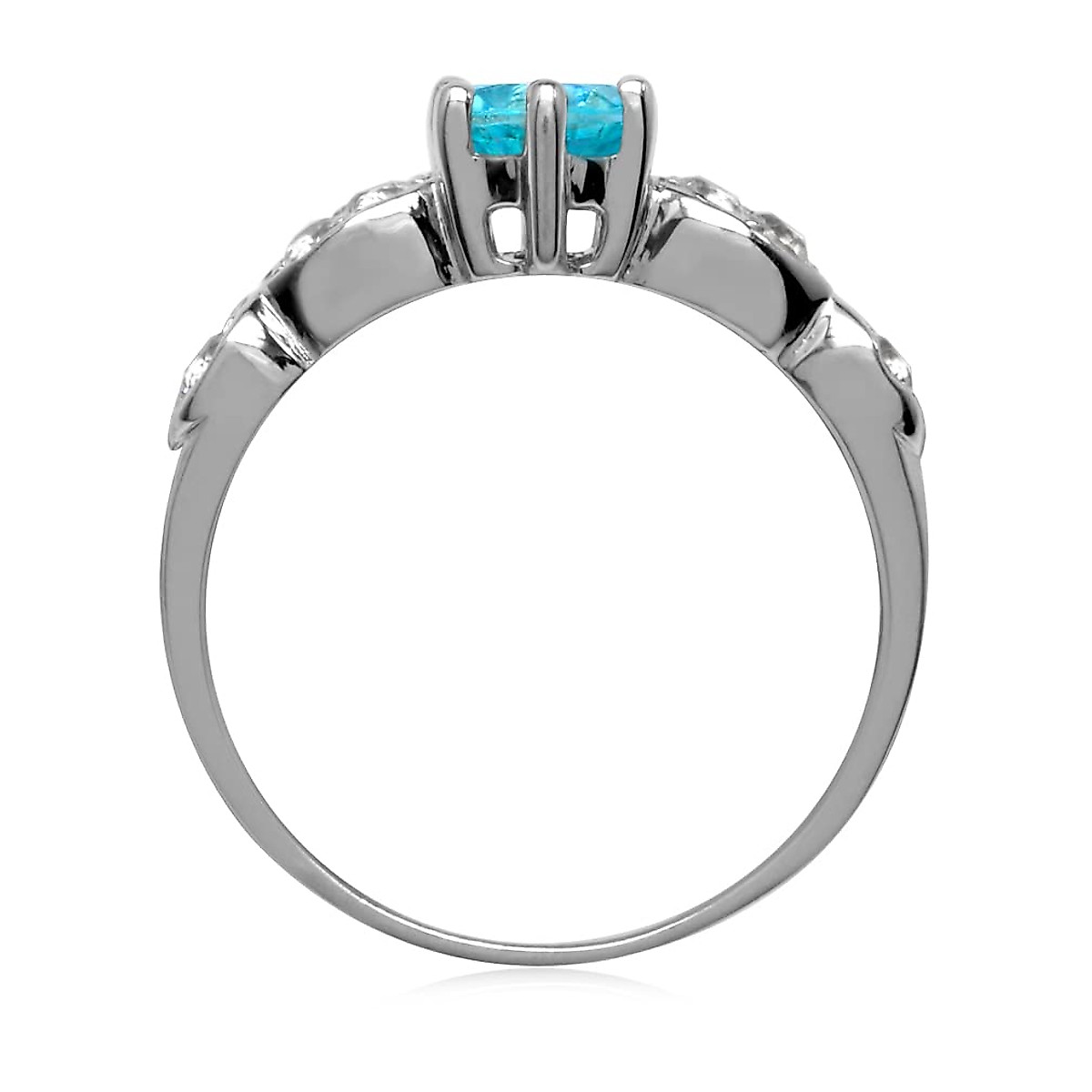 Silvershake Genuine Paraiba Neon Blue Topaz White Gold Plated 925 Sterling Silver Engagement Gemstone Ring for Women Size 8.5