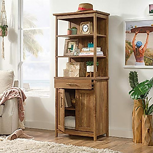 Sauder Coral Cape Library with Doors, L: 26.77" x W: 16.18" x H: 66.97", Sindoori Mango Finish