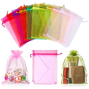 200 Pcs Organza Bags 5x7 Inch Sheer Organza Gift Bags Jewelry Bags Small Drawstring Bags Jewelry Pouches Wedding Favor Bags for Wedding Party Festival Christmas Baby Shower Favor Candy Bags, 10 Colors