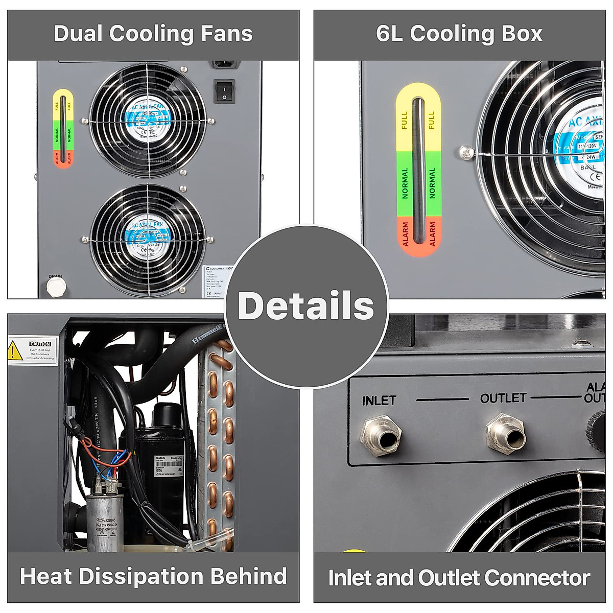 Cloudray 6L Industrial CO2 Laser Water Chiller 0.61HP CW5200 Precise Thermostat Recirculating CO2 Industrial Laser Chiller for 60W 70W 80W 90W 100W 120W 130W 150W CO2 Engraving Machine Cooling Machine