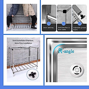 SEYFI Kitchen Sinks Freestanding Stainless Steel for Kitchen Single Bowl Commercial Restaurant Kitchen Sink, for Laundry, Backyard, Garage, Restaurant/Hot and Cold/Single Cold/52 * 38