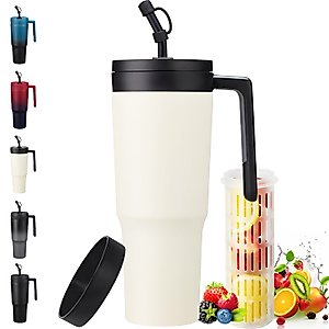 40 oz Tumbler with Fruit Infuser - Insulated Tumbler Cup with Handle, Keep Cold-46H & Hot-20H, Leak Proof Tumbler Coffee Mug for Woman Girlfriend, Stainless Steel Travel Mug for Sport Gym Work