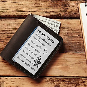 HYHYDHP Sister Birthday Gifts from Sister Brother - Compliment Gifts Wallet Card for Sister - Mothers Day Cards for Sister, to My Beautiful Sister Presents
