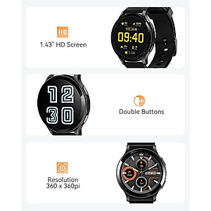 Parsonver Smart Watch, Answer/Make Calls,1.43" HD Touch Screen Fitness Watch for Men Women with 100+ Sport Modes IP68 Waterproof, Heart Rate Blood Oxygen Sleep Monitor for Android iOS Phones, Black