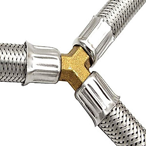 MENSI Propane Grill Y-Splitter Extension Adapter Braided Hose Length 15" with 3/8" Flare Connection