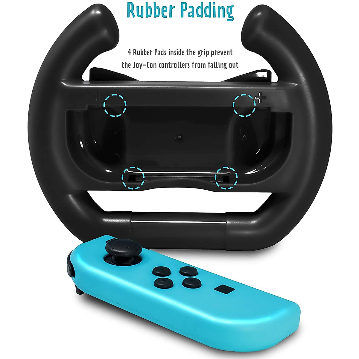 EIMGO 2 x Steering Wheels for Nintendo Switch Joy-Con Racing Game Controller Attachments Handle Grips Set (Flat-bottom, Black)