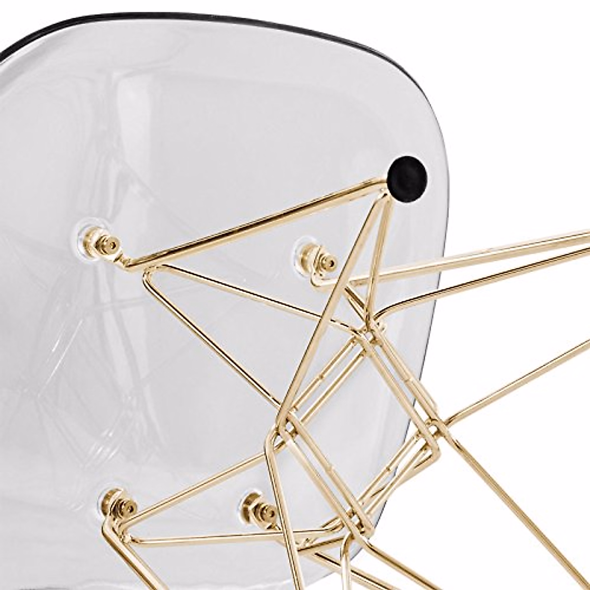 LeisureMod Carey Modern Eiffel Base Molded Side Dining Chair with Gold Base, Set of 2 (Clear)