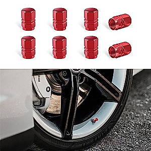 Kewucn 8 PCS Car Tire Valve Caps, Aluminum Alloy Air Caps Cover with Rubber Ring, Corrosion Resistant Airtight Dust Proof Covers, Universal for SUVs, Trucks, Motorcycles and Bikes (Red)