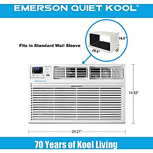 Emerson Quiet Kool 12,000 BTU 230V Through-The-Wall Air Conditioner with Remote Control | 4-in-1 AC, Heater, Dehumidifer, Fan | for Rooms up to 550 Sq.Ft. | 24H Timer | EATE12RD2T, 12000, White