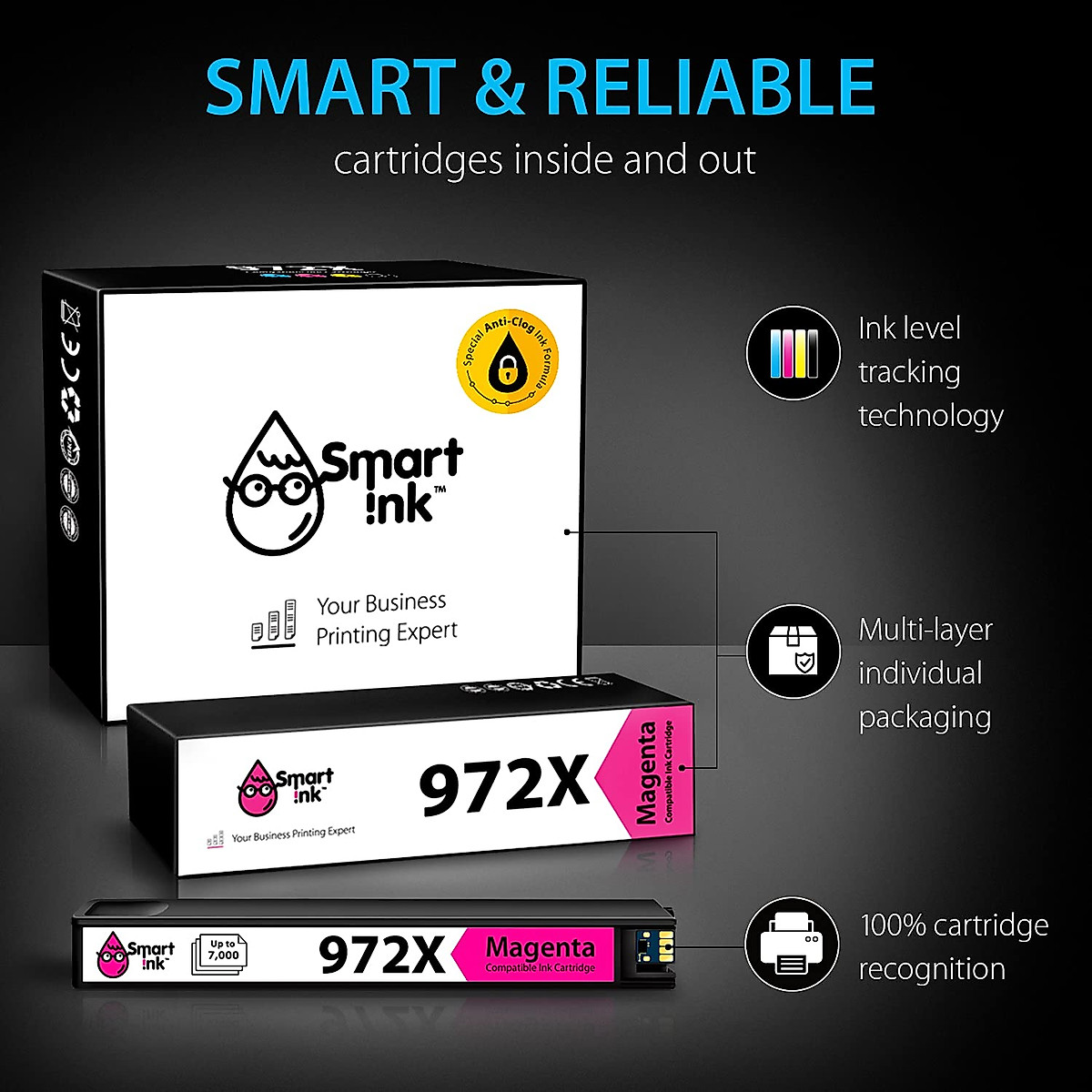 Smart Ink Compatible Ink Cartridge Replacement for HP 972X 972 X (4 Pack Combo) to use with PageWide Pro 477dw 577dw 452dw 477dn 452dn 577z 552dw P55250dw Printers (Black & Cyan Magenta Yellow)
