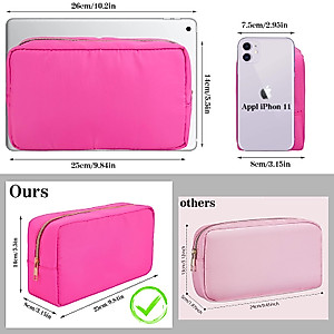 Nylon Makeup Bag Large Makeup Zipper Pouch Preppy Pencil Case for Women Travel Cosmetic Toiletry Bag Skin Care Bag 9.84 * 5.51 * 3.15in (Hot Pink)