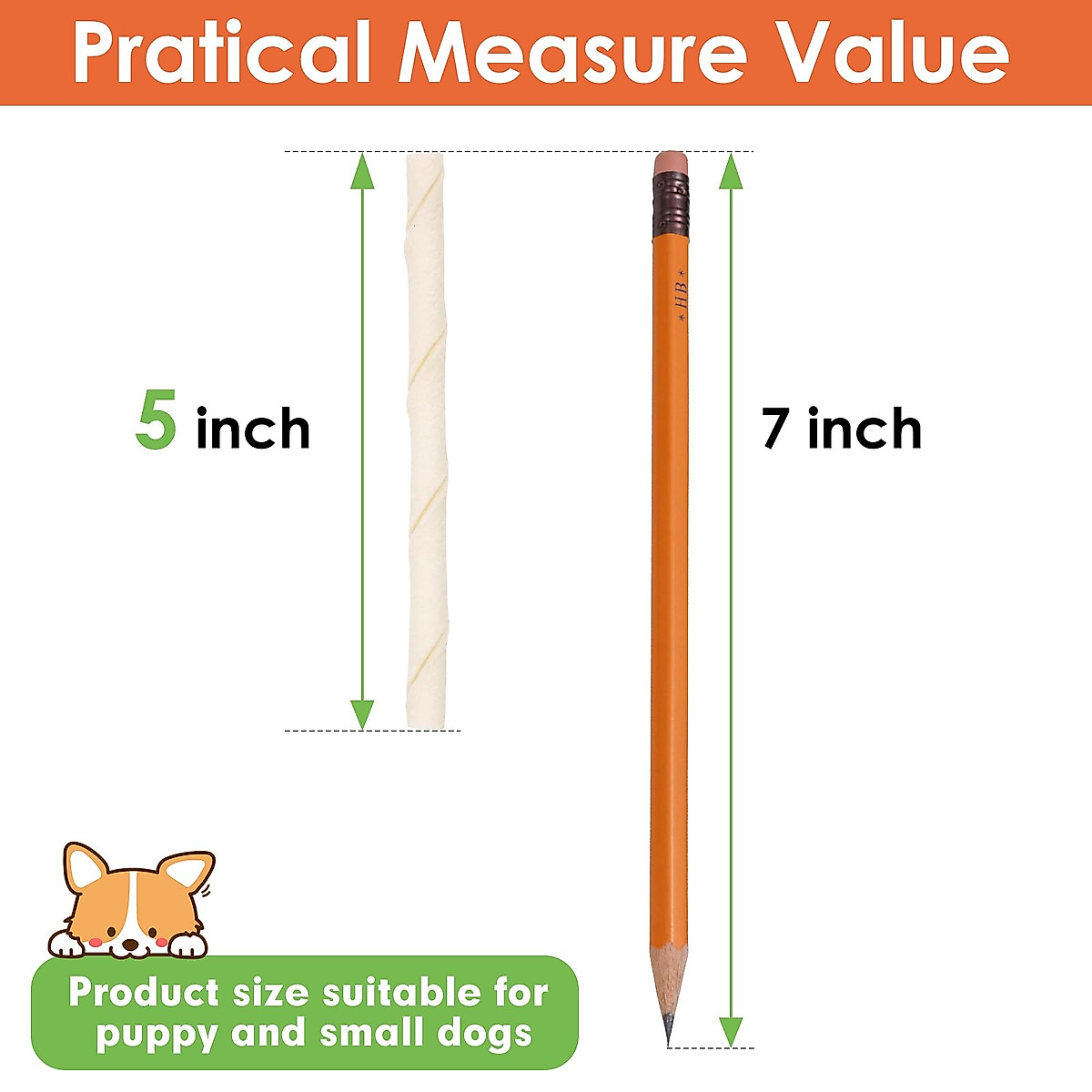 MON2SUN Dog Rawhide Twist Sticks Natural 5 Inch Thin Sticks Rawhide Chews Dog Treats for Puppy and Small Dogs 60 Count, 12.7oz