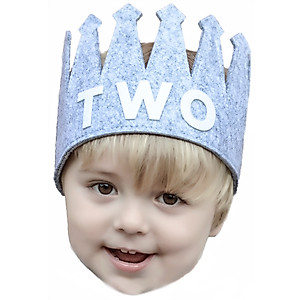 birdyboutique.com Second TWO Birthday Baby Boy Gray White Party Crown Hat