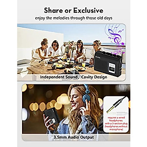 Arsvita Walkman Cassette Player, Portable Tape Recorder, Build-in Speaker and Microphone,Black