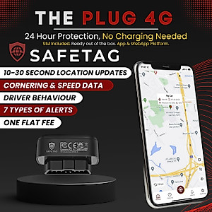 SafeTag Plug - 4G LTE Car GPS Tracker, Vehicle Location Every 10-30 Seconds, Multiple GeoFences, Route Playback, Monitor Speed, Driving Behaviour, No Activation Fees, Cancel Anytime, 7 Day Free Trial