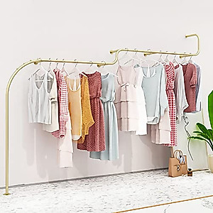Clothing Store Clothes Rack Creative Display Stand, Commercial Retail Clothing Hanging Rod Garment Storage Hanger, Home Cloakroom Metal Clothes Shelf Closet System, Gold Pipe Clothes Rack Garment Ba