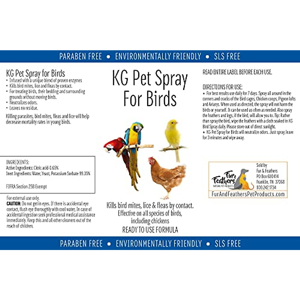KG Pet Spray for Birds - 16oz Ready to Use Formula