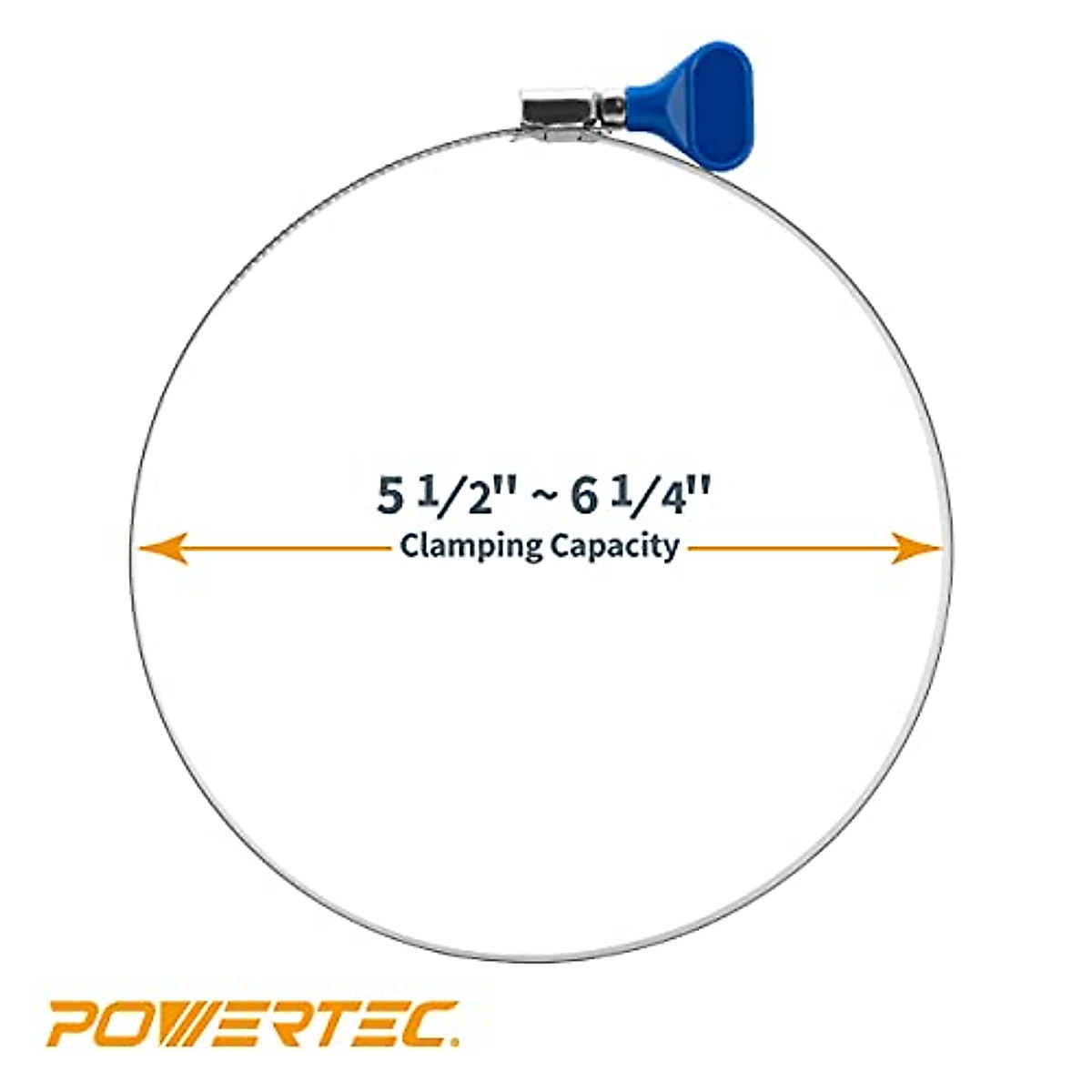 POWERTEC 70250 6 Inch Key Hose Clamp, Thumb Screw Key Adjustable Stainless Steel Hose Clamps for Dust Collection, Dust Collector and Dryer Vent Hose, Pipe Clamp, RV Clamp, Worm Gear Clamp, 5 pack