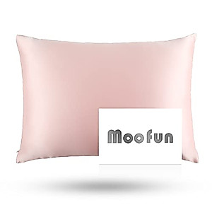 MOOFUN Silk Pillowcase- Standard Size 20 * 26 inches, 22 Momme 100% 6A High-Grade Pure Mulberry Silk reducing Wrinkles Smooth Hair Skin Anti-BedHead Anti-Aging Breathable Machine Washable-Pink