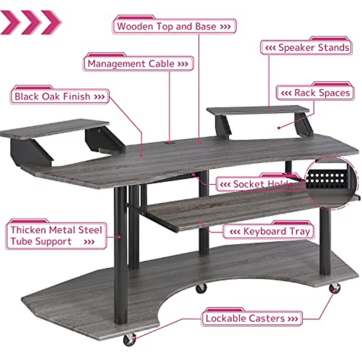 Acme Furniture Eleazar Music Recording Studio Desk, Black Oak
