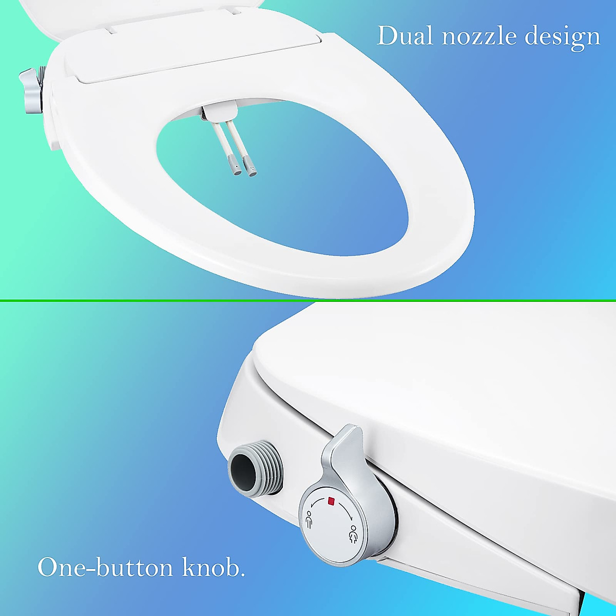 AOZITA Non Electric Bidet Seat for Elongated Toilets with Dual Spray Nozzles and Slow Close Seat