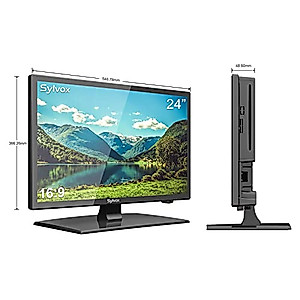 SYLVOX 24 Inch TV 12/24 Volt TV 1080P Full HD RV TV,Built-in DVD Player FM Radio with Base and Digital Noise Reduction Function