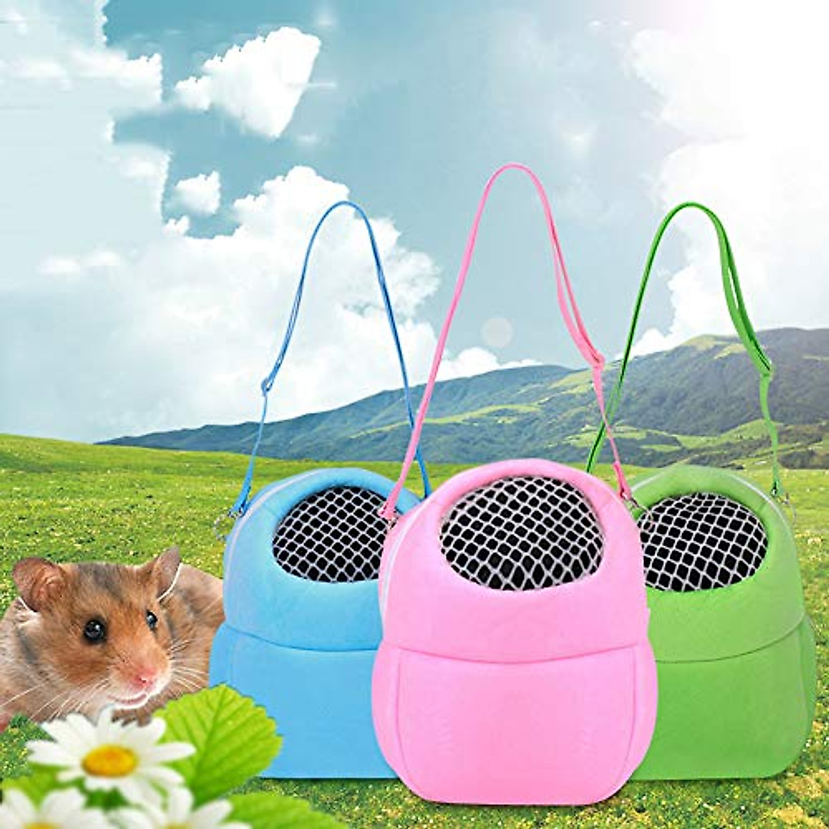 Heave Pet Carrier Bag Portable Small Animals Breathable Mesh Pouch Outgoing Travel Backpack Sleeping Bed for Hamster Guinea Pig Hedgehog Suger Glider Squirrel Blue S