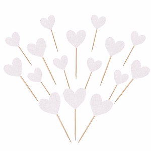 30 PCS Love Heart Cupcake Toppers Glitter Mixed Size Wedding Engagement Cupcake Picks Decorations for Wedding Anniversary Bridal Shower Birthday Valentine's Day Party Supplies Silver