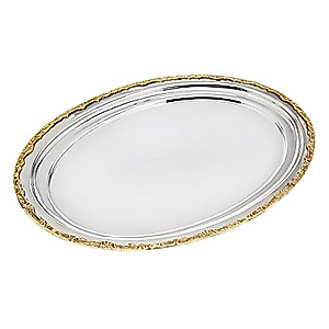 Godinger Silver Art Stainless Steel Oval Gold Rim Border Trim Serving Tray Platter