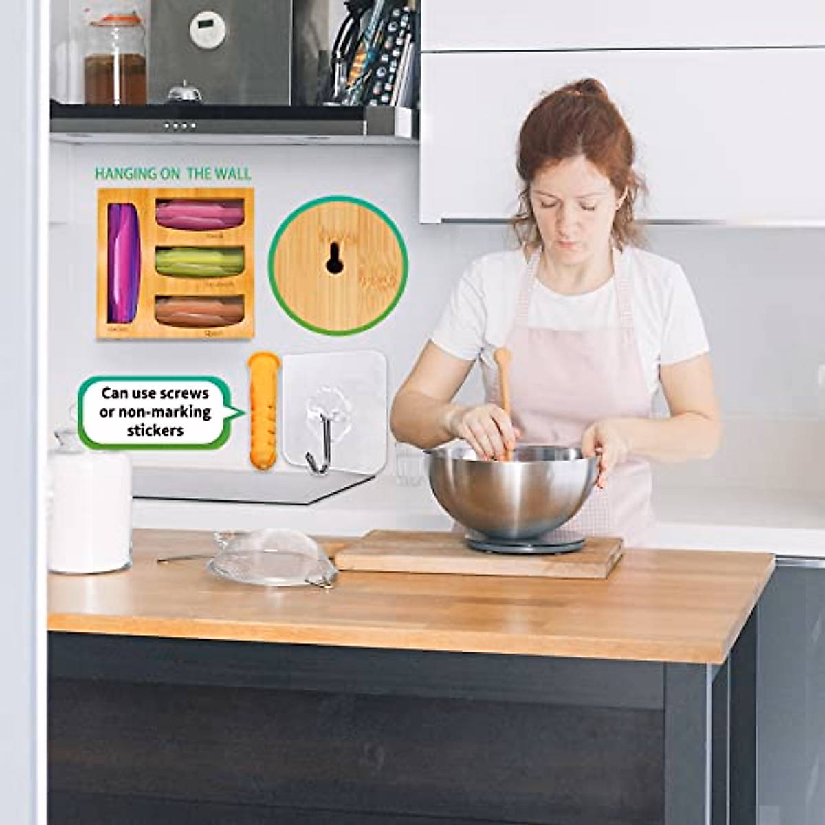 Ziplock Bag Storage Organizer, Bamboo Drawer Organizer, Ziplock Bag Organizer, Compatible With Ziploc, Solimo, Glad, Hefty For Gallon, Quart, Sandwich Snack Variety Size Bags (4 Slots)