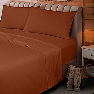 ROYALE LINENS 400 Thread Count 100% Egyptian Long Staple Cotton 4 Piece Sateen Sheet Set - 1 Fitted Sheet, 1 Flat Sheet, 2 Pillowcase - Bed Sheet Set, Wrinkle & Fade Resistant Sheet Set (Rust, Queen)