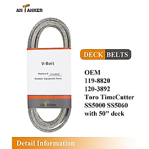Antanker Deck V-Belt 119-8820 Replaces for Toro 119-8820 120-3892 TimeCutter SS 5000 5060 ZS SW Kevlar Belt