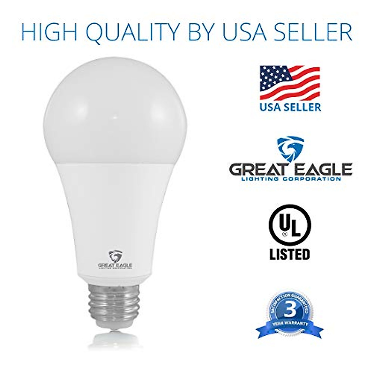 Great Eagle 50/100/150W Equivalent 3-Way A21 LED Light Bulb 2700K Warm White Color (2-Pack)