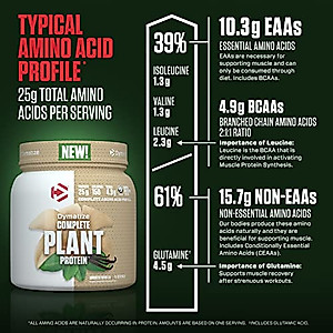 Dymatize Vegan Plant Protein, Smooth Vanilla, 25g Protein, 4.8g BCAAs, Complete Amino Acid Profile, 15 Servings