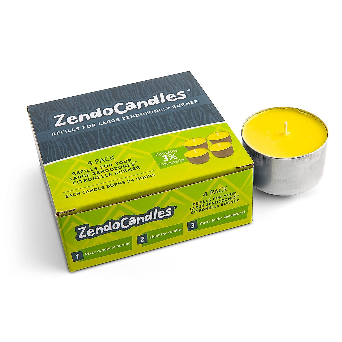 ZendoZones ZendoCandles® 3% Citronella Refill Candles for use with Large Citronella Burners, Case Pack of 12