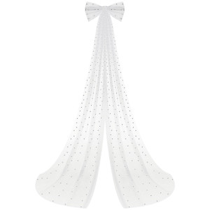 Dingion 9.84 ft 1 Tier Wedding Bow Knot Veil Long Pearl Veils White Tulle Hair Clip Bride Hair Accessories for Bridal Shower Bachelorette Party Decorations