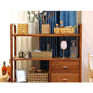 Ellinia Wicker Coffee Station Desk Coffee Pod Organizer, Divided Storage Basket Container with 5 Sections, Water Hyacinth Baskets, Tea Bag/Sugar Packet Holder, Basket for Drawer Organizing