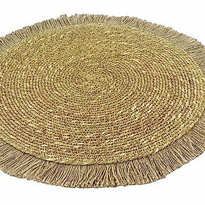 Trunkin USA Jute Fringed Edge Placemat Size: 14" Round Set of 2/4 Color: Natural