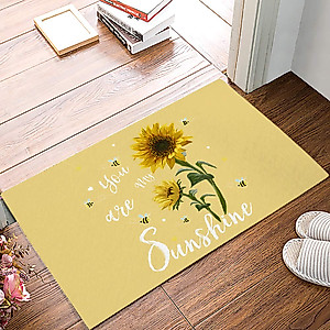 Door Mat for Bedroom Decor, You are My Sunshine with Sunflowers Bees on Yellow Floor Mats, Holiday Rugs for Living Room, Absorbent Non-Slip Bathroom Rugs Home Decor Kitchen Mat Area Rug 18x30 Inch