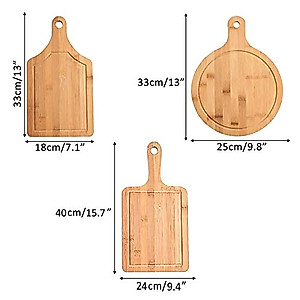 Guojanfon Bamboo Cutting Board Set 3PCS ,Meat Chopping Boards,Pizza Peel Paddle with Handle for Homemade Baking Pizza Bread Cake Fruit Vegetables (3PCS Set- Board)