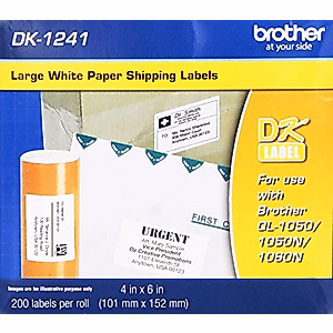 Brother Genuine DK-1241 Die Cut White Labels, 4 x 6 Inch Individual Labels, Large Shipping White Paper Labels, 200 Count, (1) Roll Per Box (4)