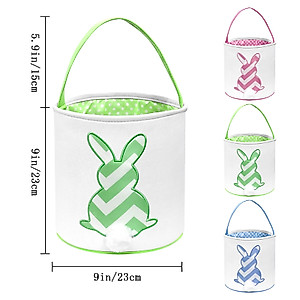 AOUTACC 3 Pack Easter Bunny Baskets, Easter Egg Hunt Bunny Bags Little Baskets with Fluffy Tail Canvas Cotton Rabbit Handbag Bucket Tote Bag for Kids Girls (Style 3,Pink + Green + Blue)