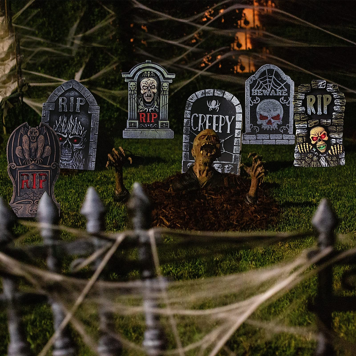 17in Tombstones Yard Sign with Stakes, 6PCS Graveyard Halloween Decorations Scary Gravestone Headstone Lawn Signs Halloween Decor Halloween Tombstones & Cemetery Decorations Waterproof(Large)